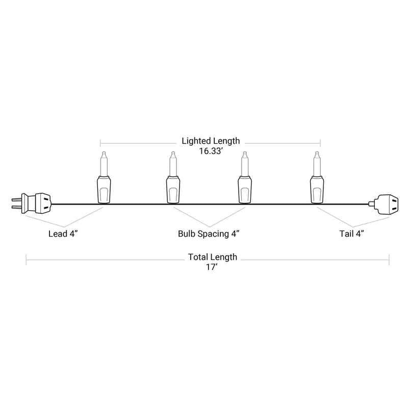 50L Mini Incandescent Light String, 4in Bulb Spacing – S4 Lights